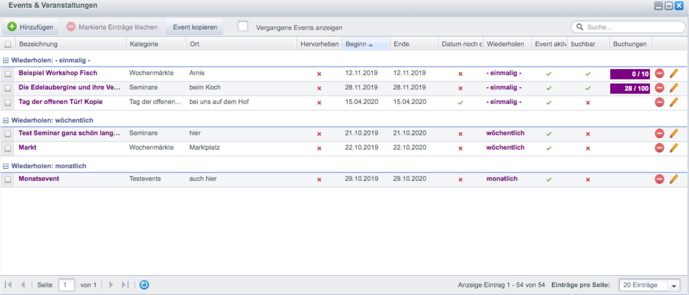 Die Liste ist dabei zur besseren Übersicht in einmalige und ...